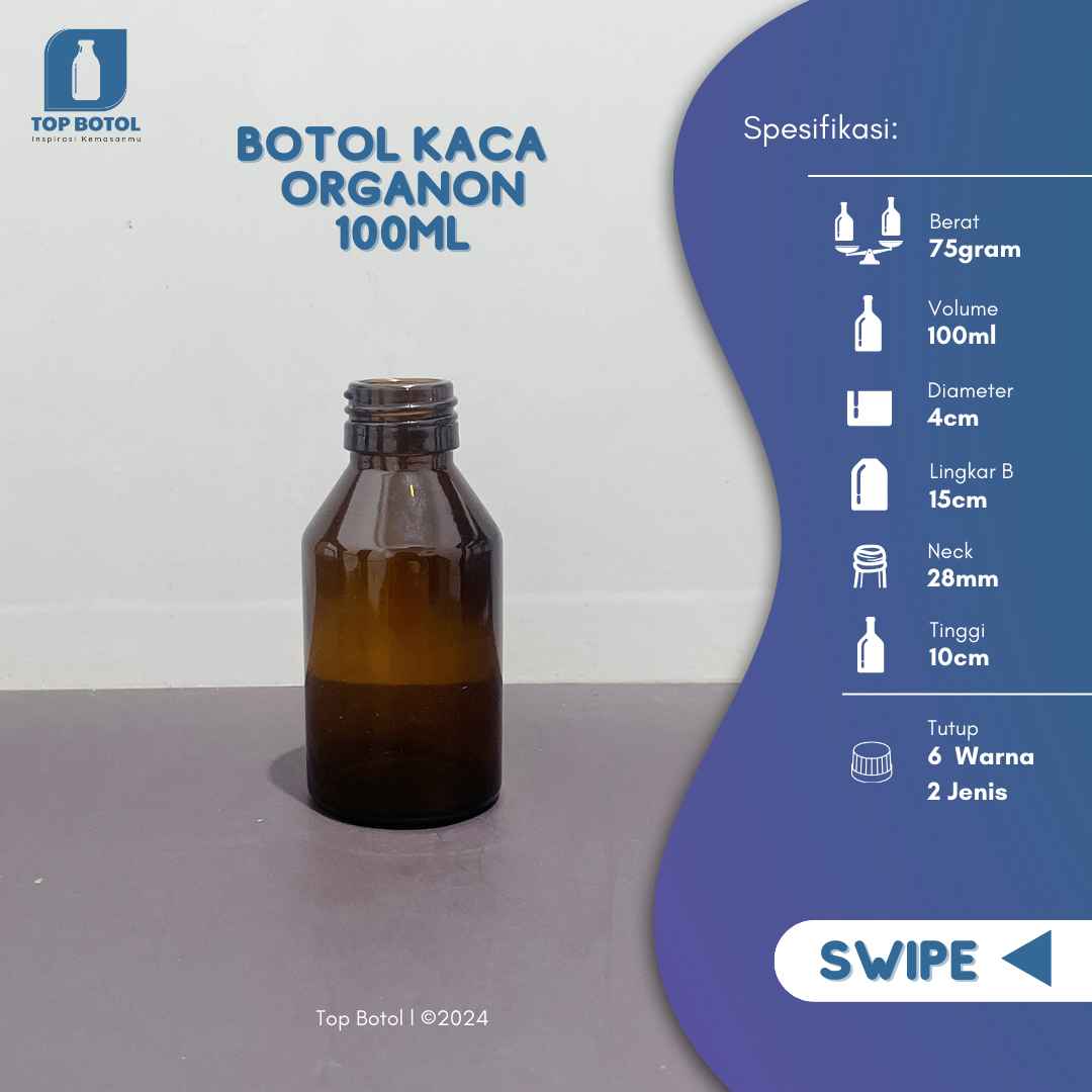 BOTOL ORGANON 100ML - Top Botol Pusat