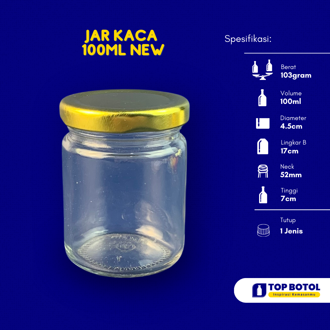 Jual Jar Kaca 100 Ml Baru Tutup Gold: Produk Import