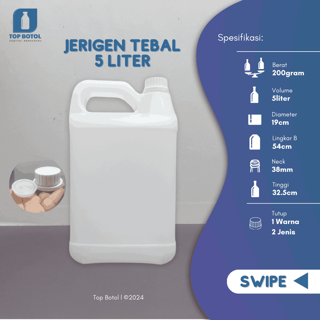 Jerigen 5 Liter 200gr - Top Botol Pusat